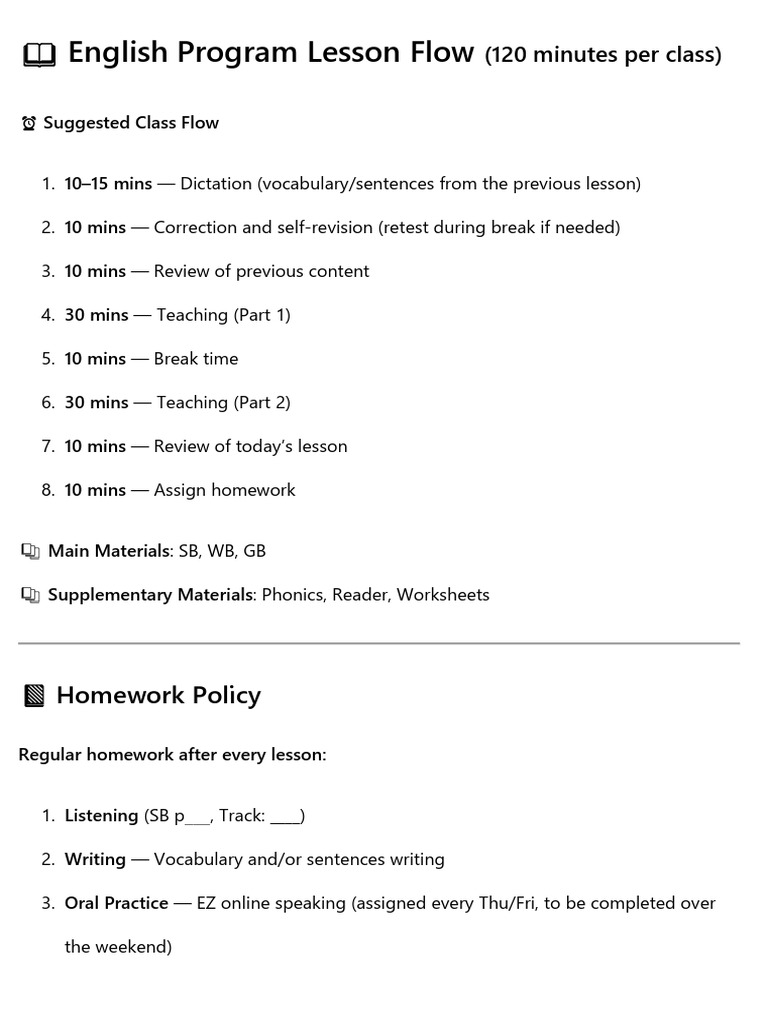 English Program Class Structure Guide | PDF