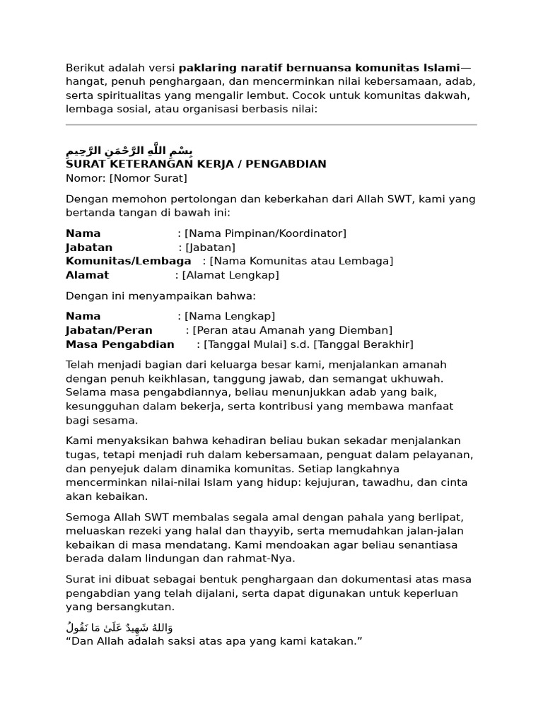 Template Paklaring Komunitas Islami | PDF