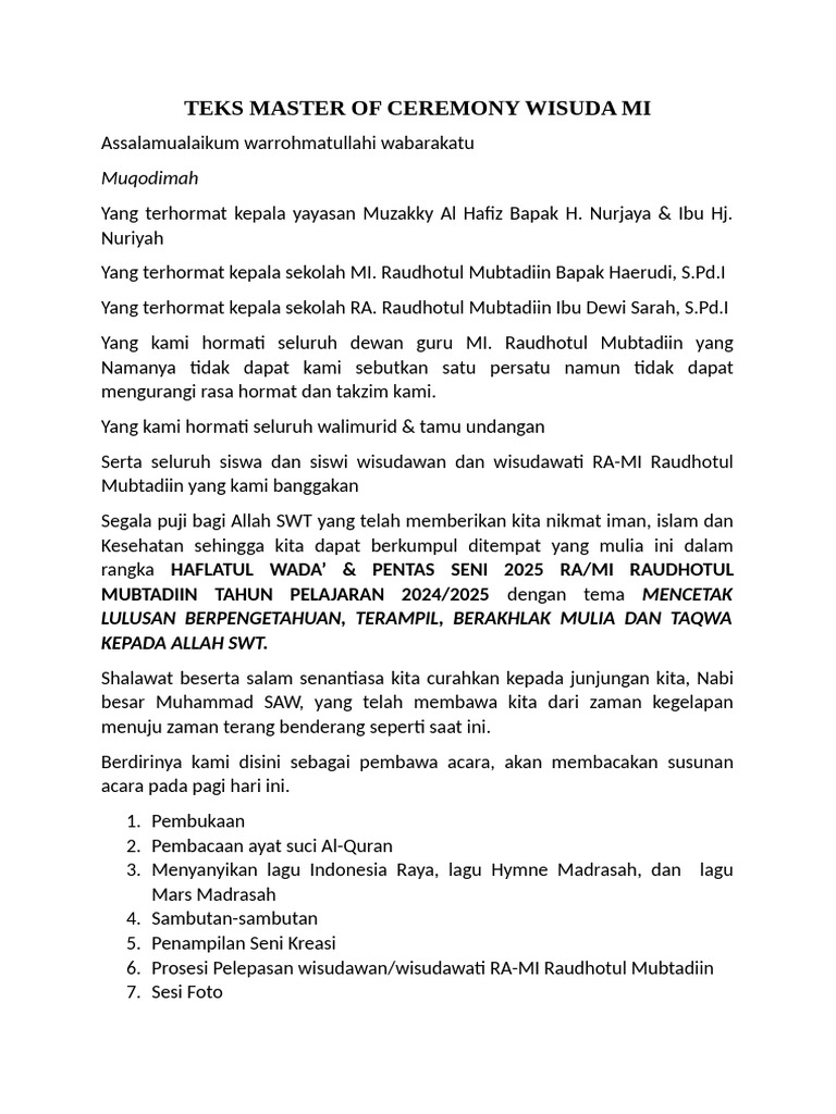 Teks Master of Ceremony Wisuda Mi | PDF
