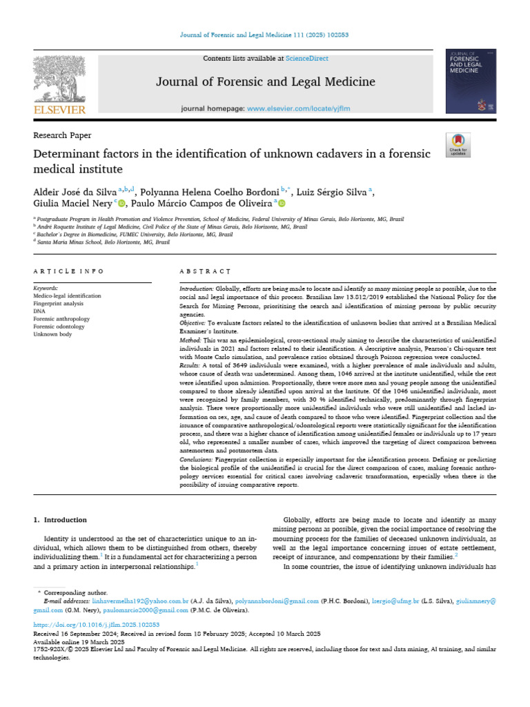 Identifying Unknown Cadavers in Brazil | PDF | Akaike Information ...