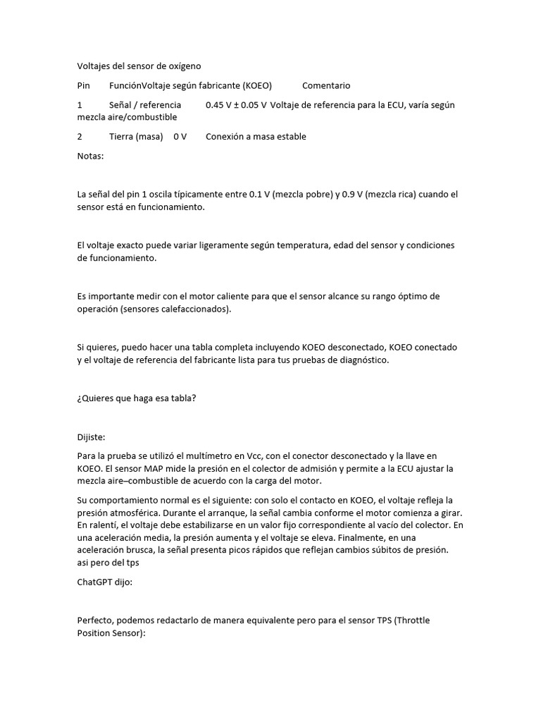 Voltajes Del Sensor de Oxígeno | PDF | Acelerador | Sensor