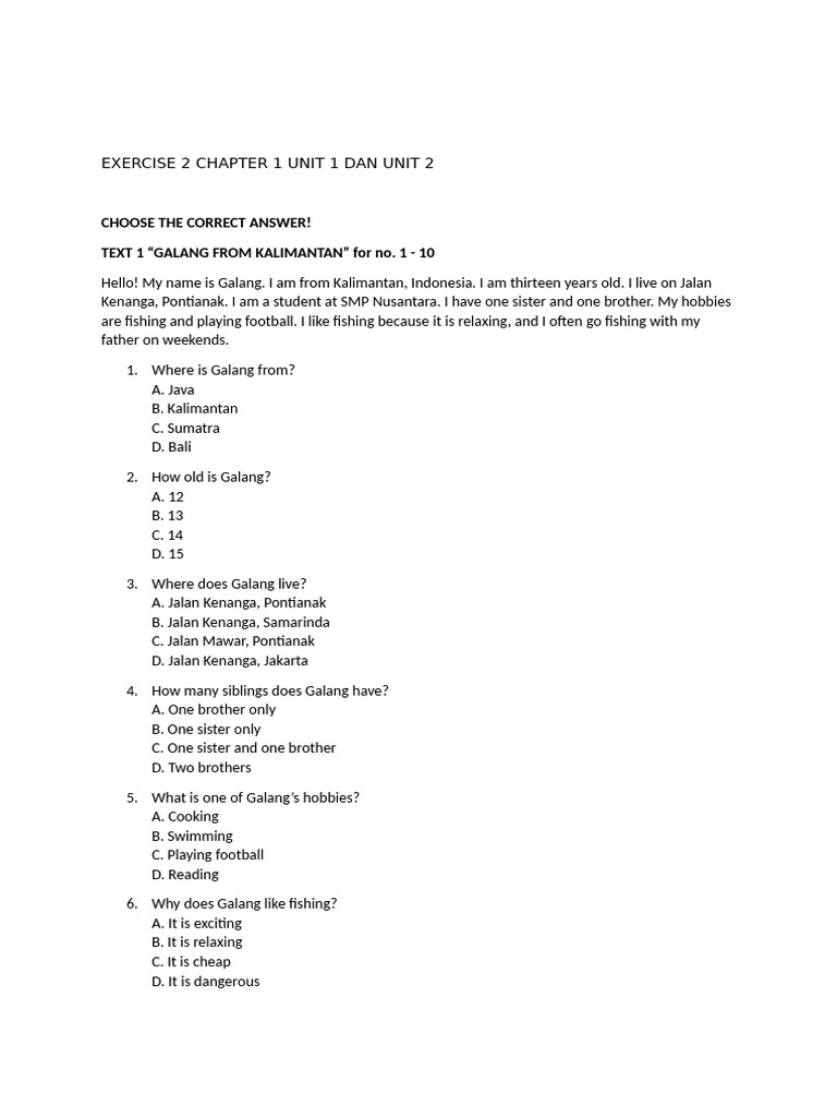 Excercise 2 Chapter 1 Unit 1 Dan Unit 2 Big 7 - Student's Worksheet | PDF | Chess Openings ...