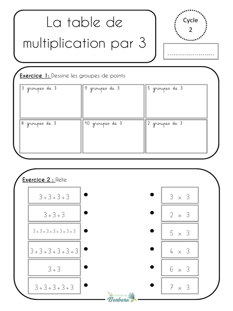 Exercices sur la table de 3 | PDF | Multiplication | Mathématiques
