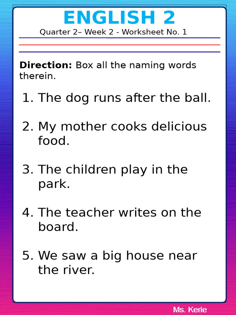 English 2 Week 2 Naming Words Worksheets | PDF