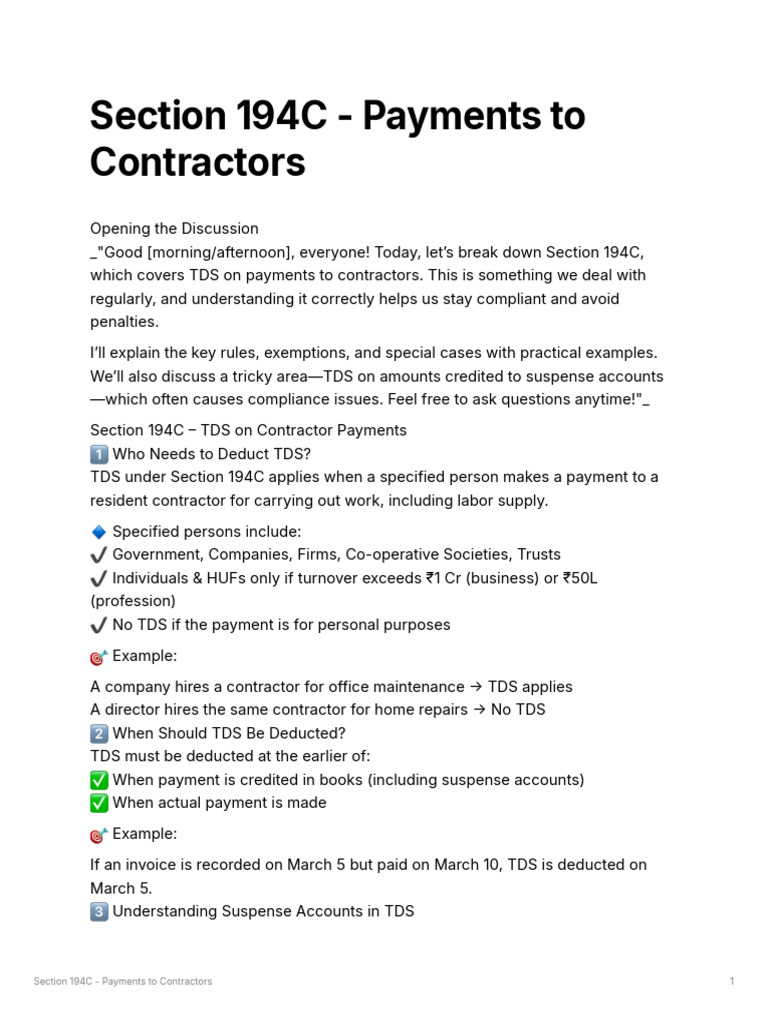 Section 194C - Payments To Contractors | PDF | Government Finances | Taxes