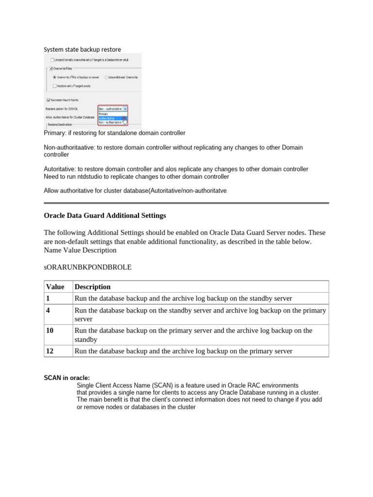 System State Backup Restore: Oracle Data Guard Additional Settings ...