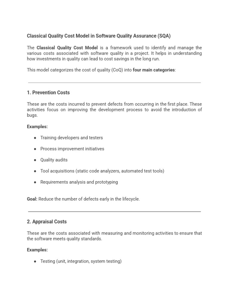 Classical Quality Cost Model Overview | PDF | Quality Assurance | Software