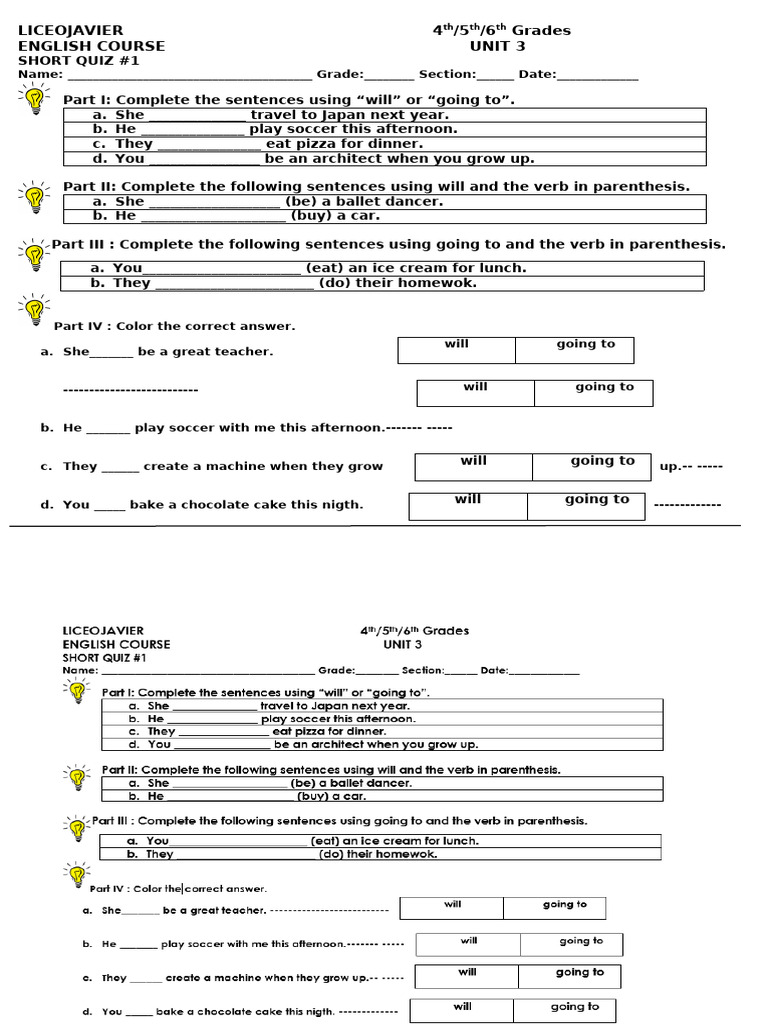 English Quiz: Future Tense Practice | PDF