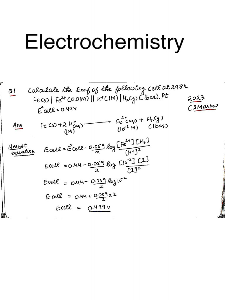 Electrochemistry Important Numerical | PDF