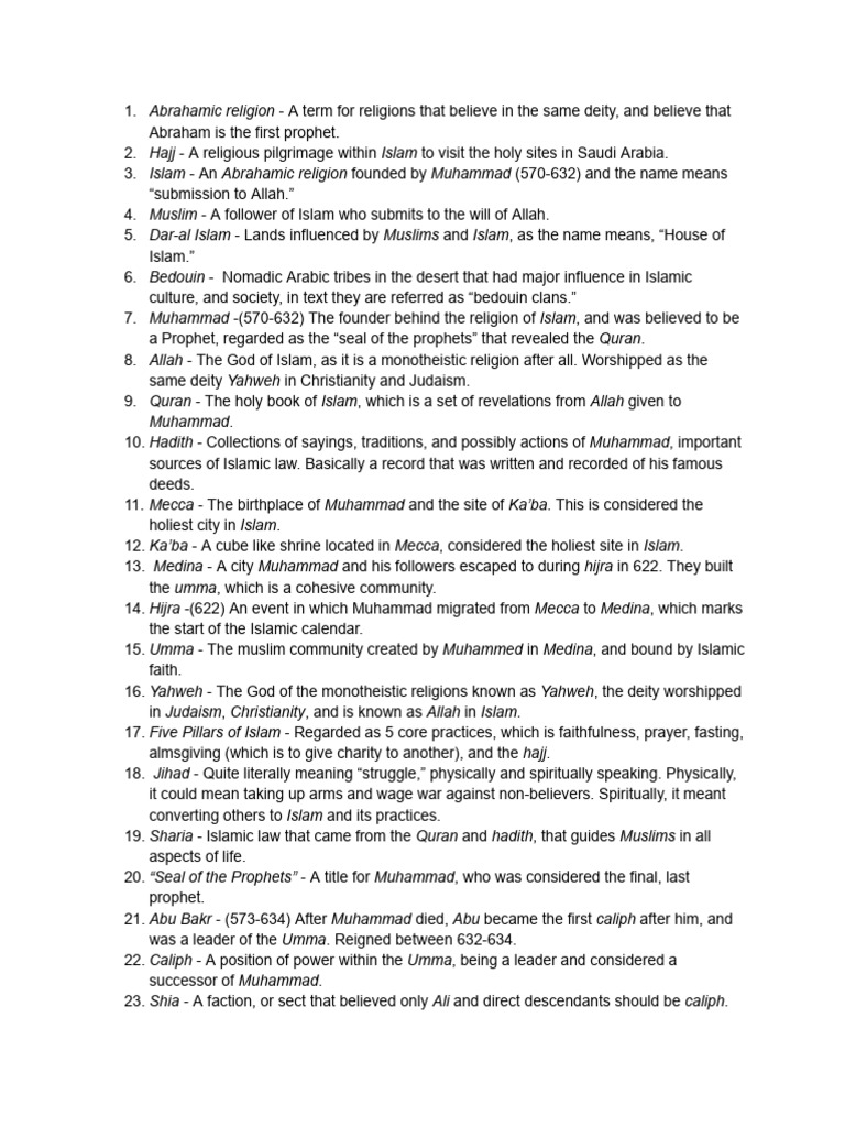 Chapter 14 - The Expansive Realm of Islam - 55 Vocab Words | PDF ...