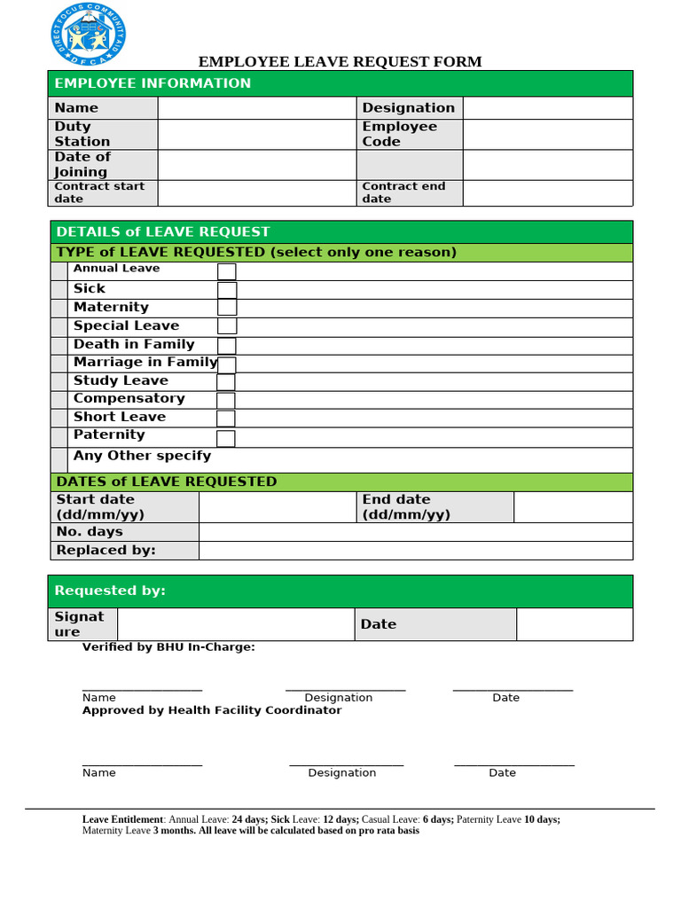 Leave Form One Page.. - 1 | PDF