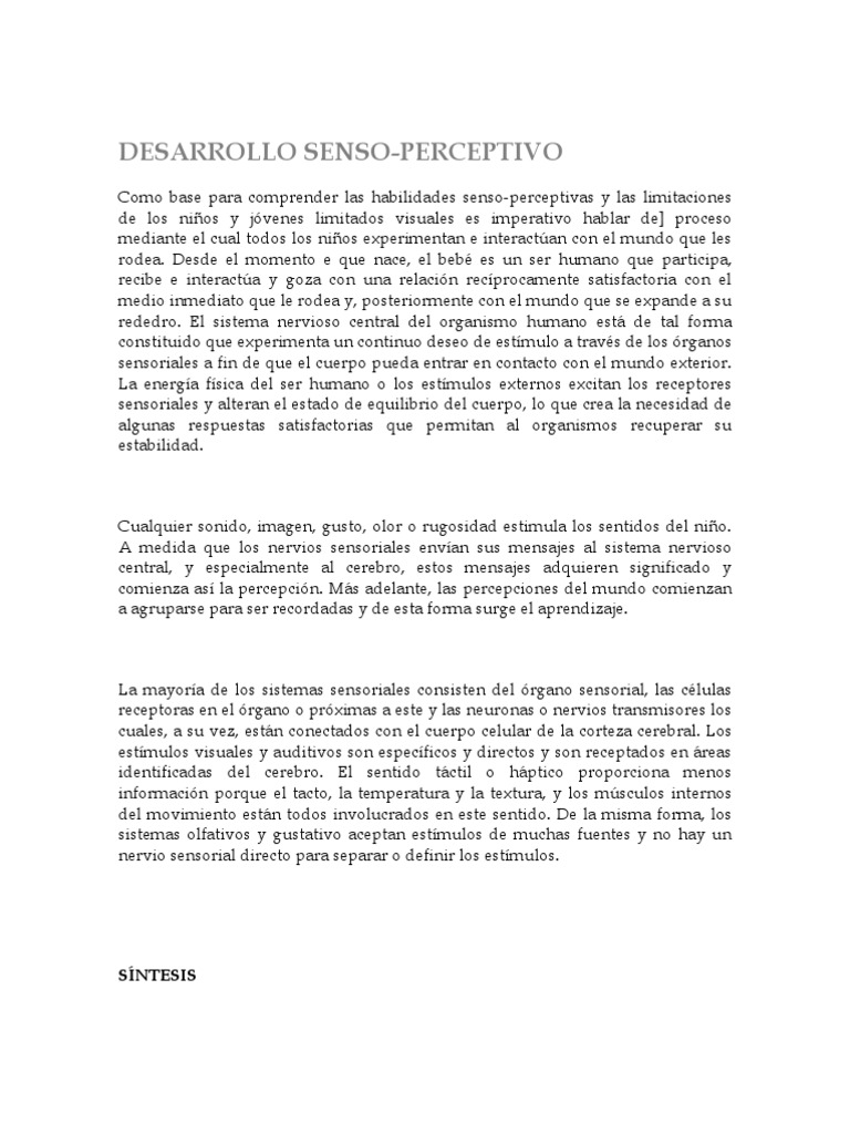 Desarrollo Senso-Perceptivo | PDF | Percepción | Percepción visual