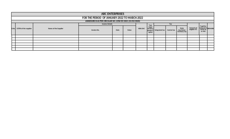 GST Refund Annexure B Format | PDF
