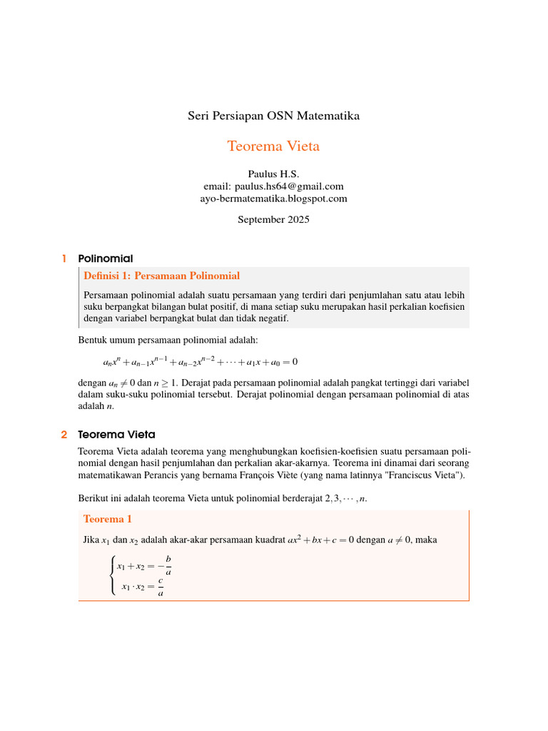 Teorema Vieta dalam Polinomial | PDF