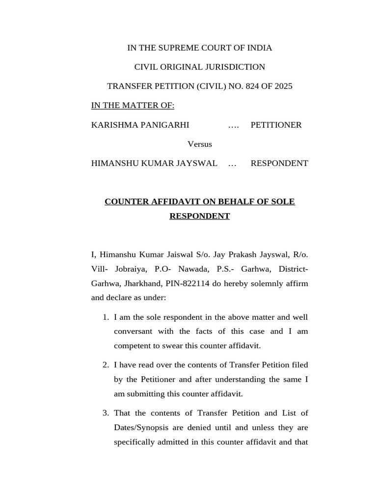 Draft Counter Affidavtit of Himanshu | PDF | Lawsuit | Affidavit