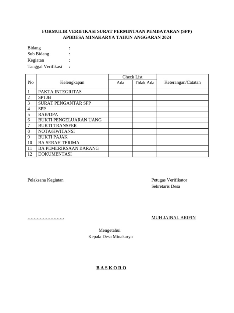 Versi 1 Formulir Verifikasi Surat Permintaan Pembayaran | PDF