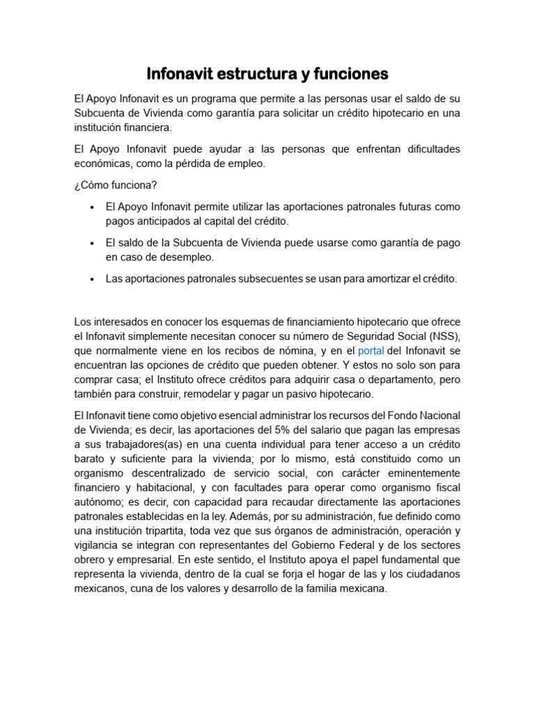 Estructura y funciones del Infonavit | PDF | Economias