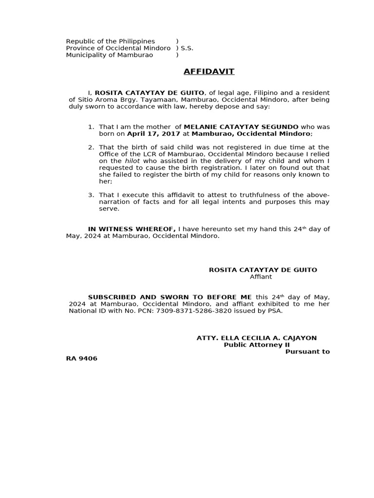 Affidavit of MOther & Joint Affidavit - Segundo | PDF | Affidavit | Evidence