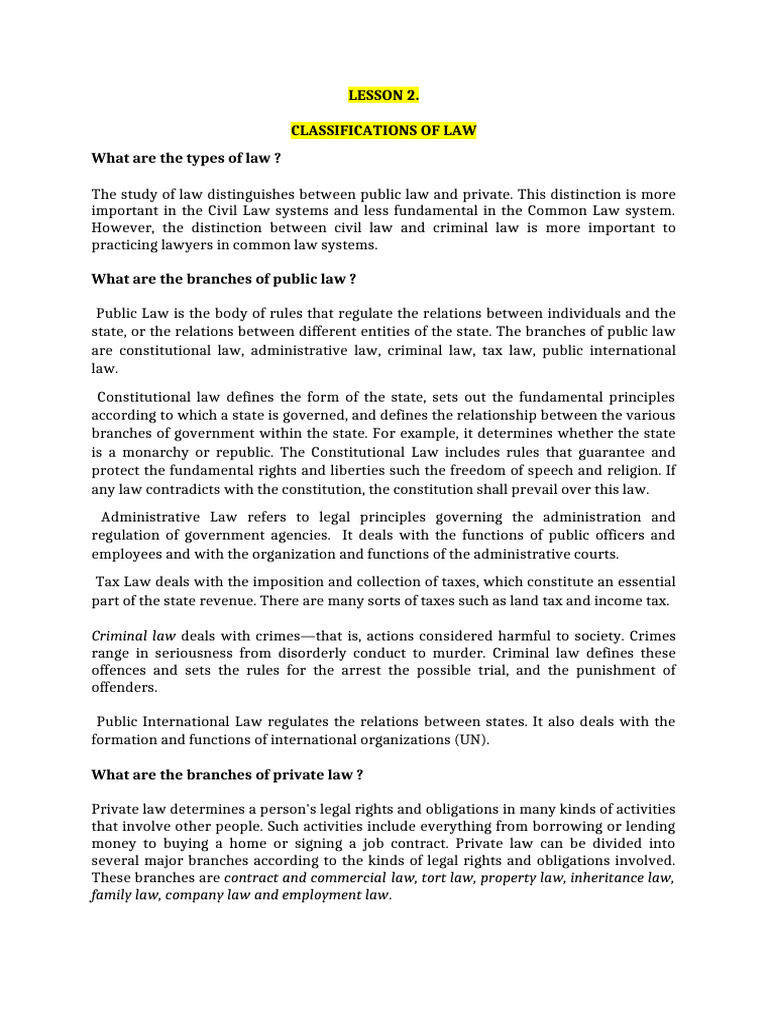 Classifications of Law Explained | PDF | Tort | Crimes