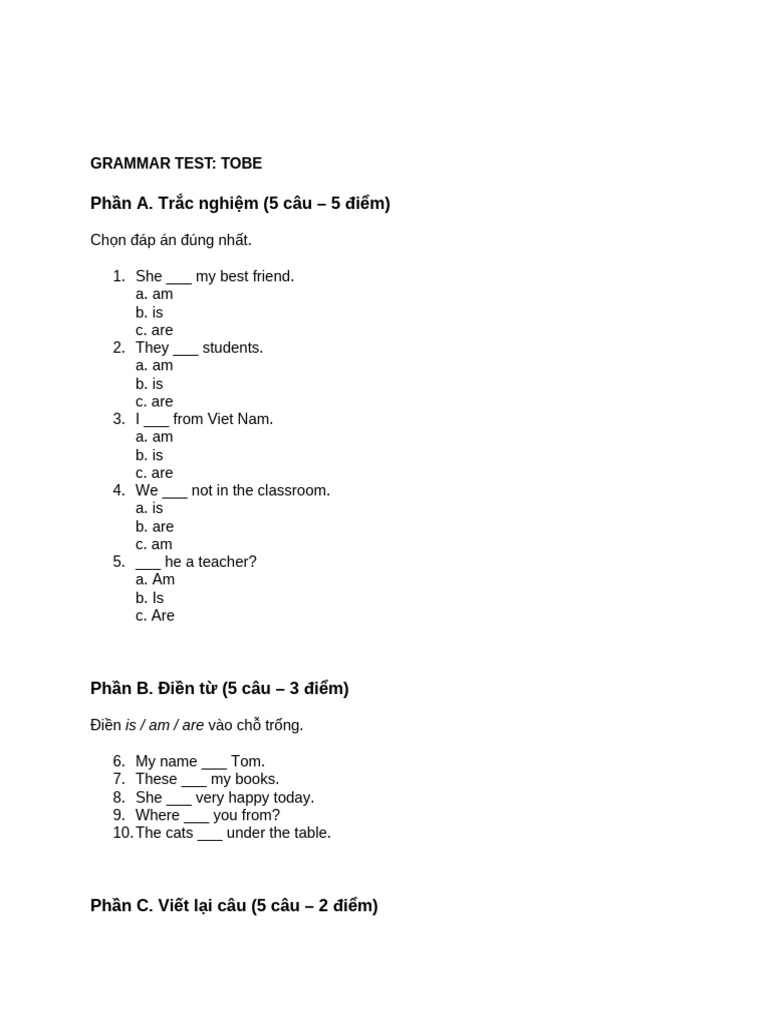 Grammar Test Tobe | PDF