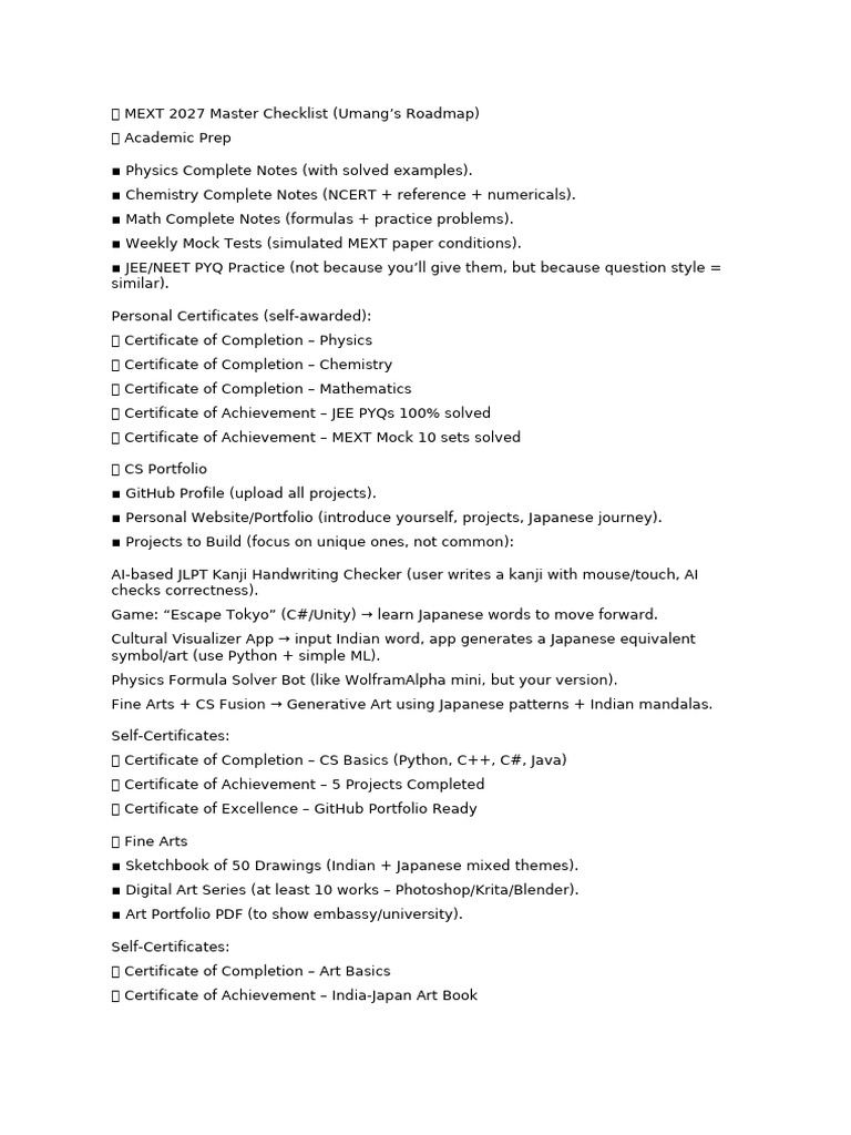 MEXT 2027 Preparation Checklist | PDF