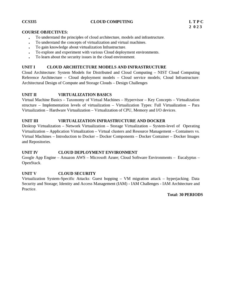 CLOUD COMPUTING Syllabus | PDF | Virtualization | Cloud Computing