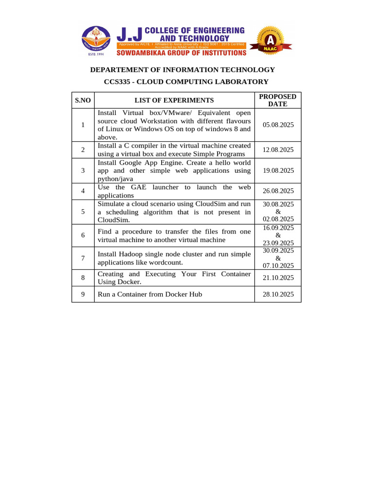 Cloud Lab Lesson Plan-2025 to 2026 | PDF