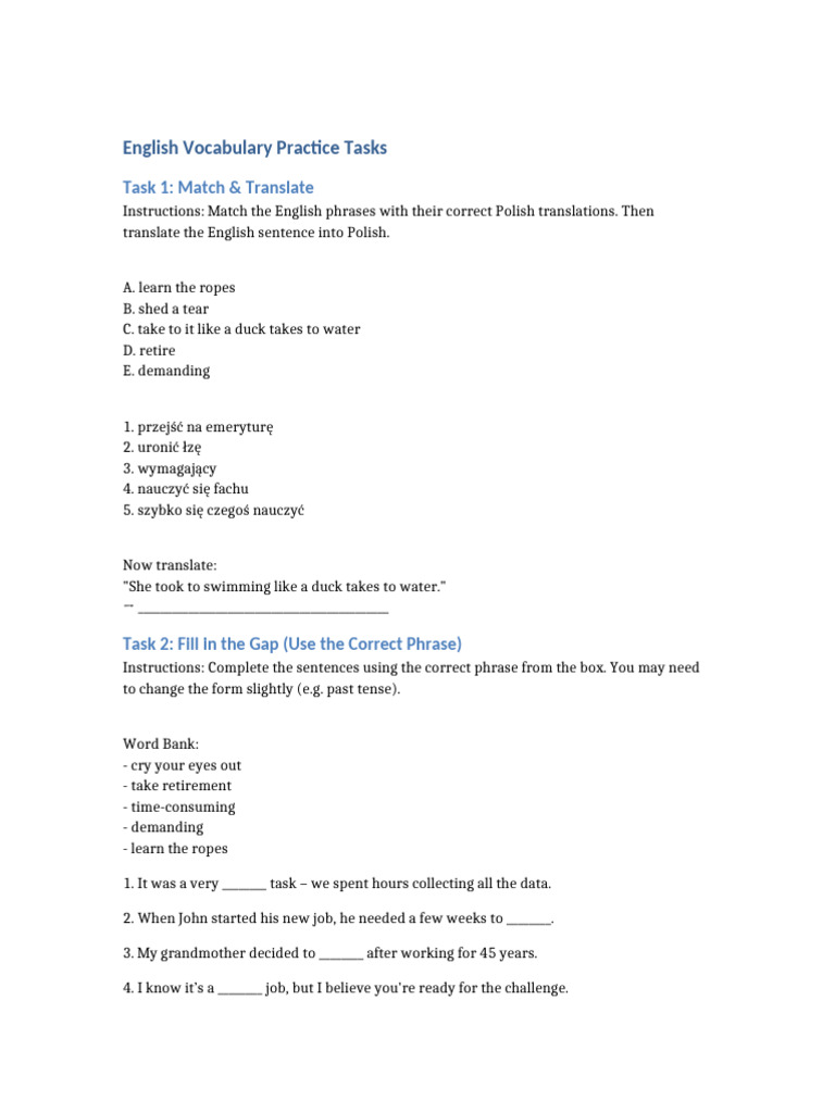 English Vocabulary Practice Exercises | PDF