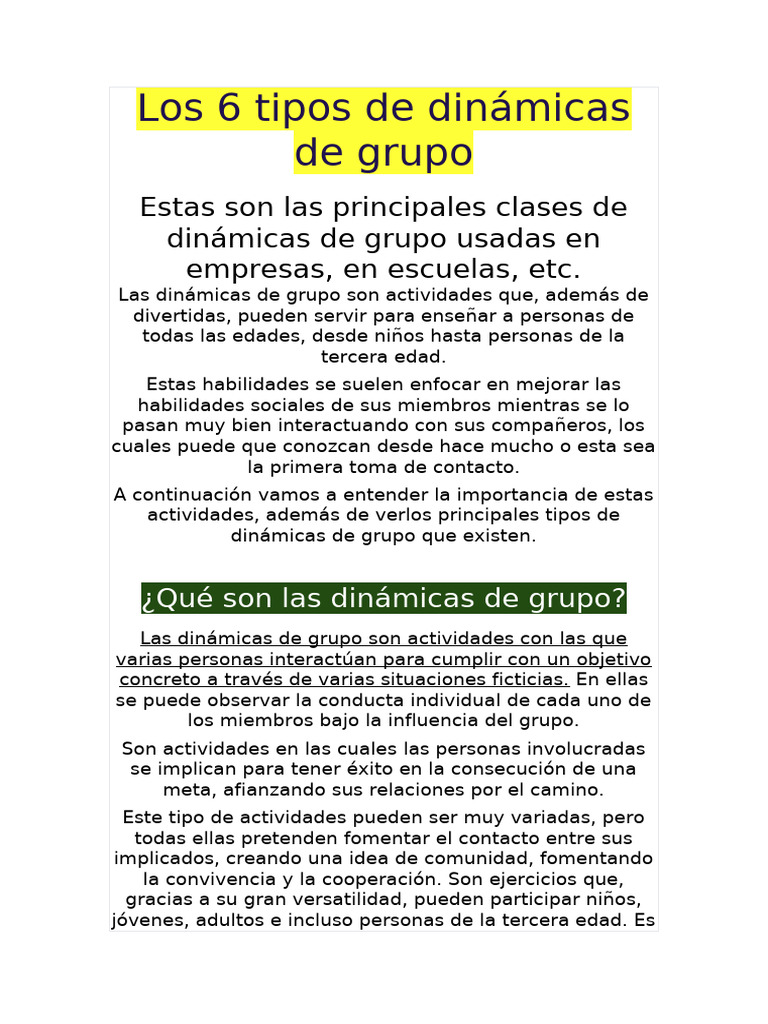 Los 6 Tipos de Dinámicas de Grupo | PDF | Vejez | Habilidades sociales
