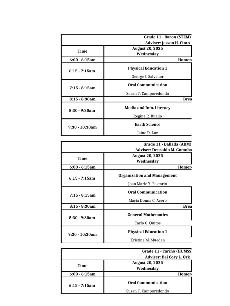 Grade 11 1st Quarter Exam Schedule 2025 | PDF