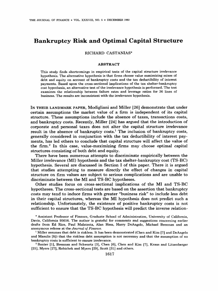 Bankruptcy Risk and Capital Structure | PDF | Capital Structure ...