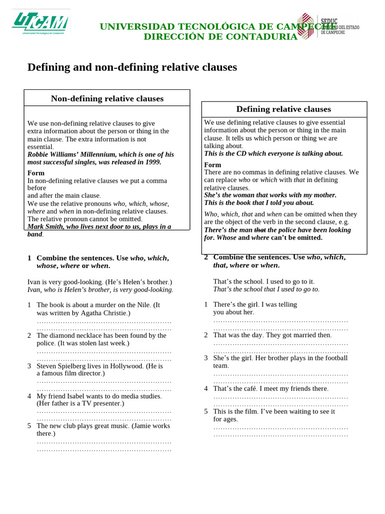 Relative Clauses Explained: Definitions & Examples | PDF | Linguistics ...