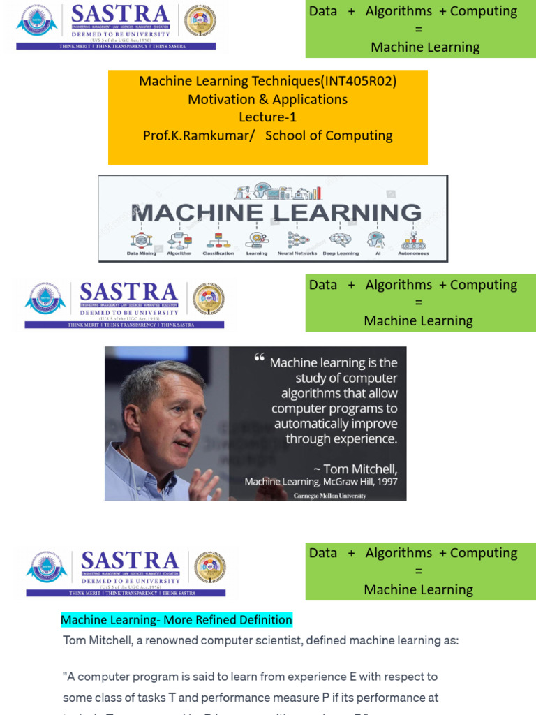 Lecture 1 Motivation Applications | PDF | Machine Learning | Computing