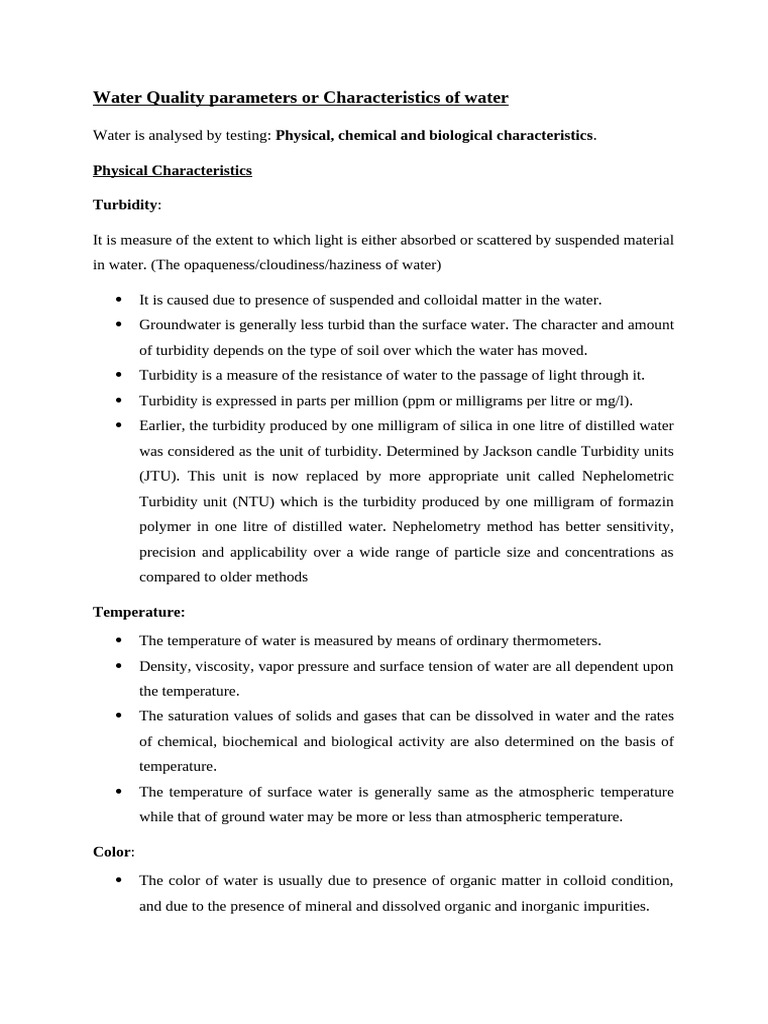 Water Quality Characteristics Explained | PDF | Water | Ph
