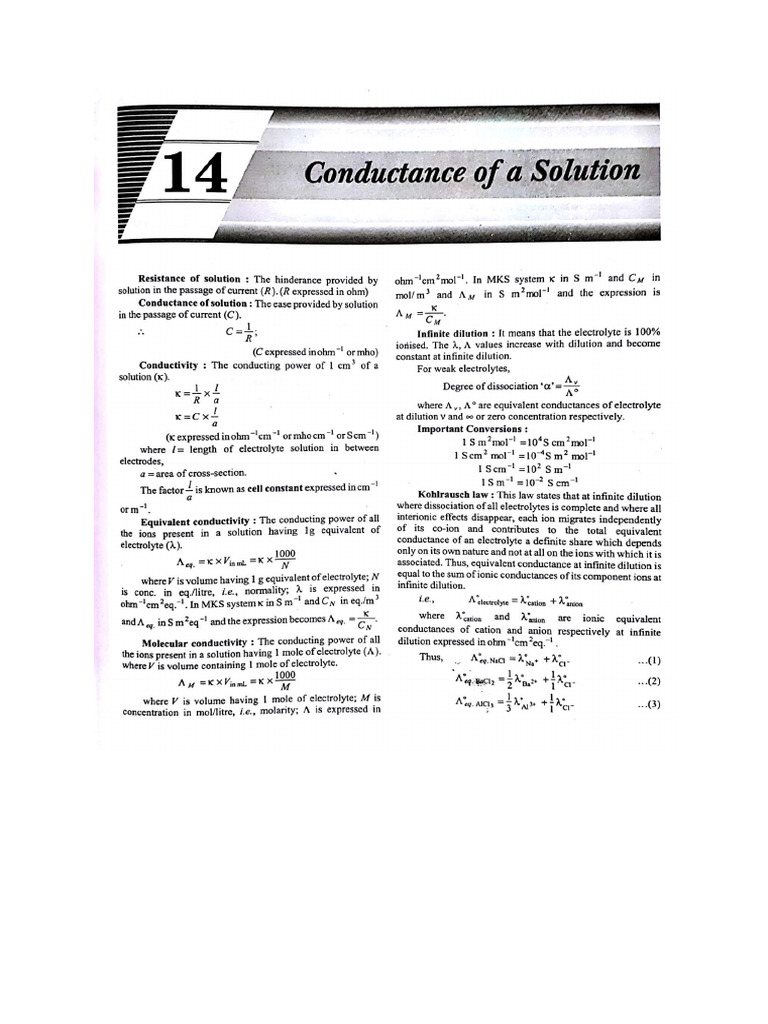 Conductance of A Solution Electrochemistry | PDF