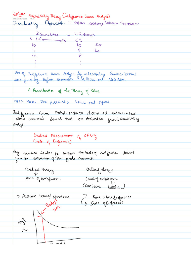 Ordinal Utility Theory (Indifference Curve Analysis) | PDF