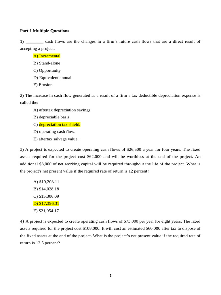 Lecture 2 & 3 - NPV - Exercise | PDF