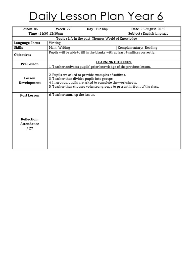 Daily Lesson Plan Year 6 | PDF