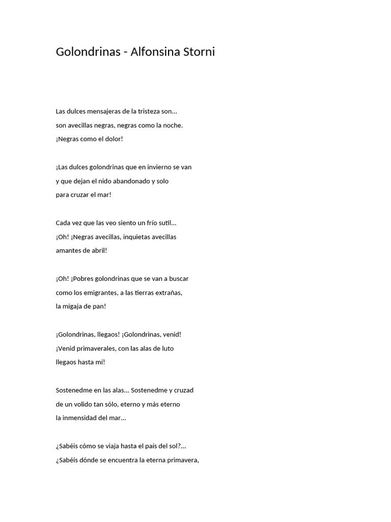 Golondrinas: Poema de Alfonsina Storni | PDF