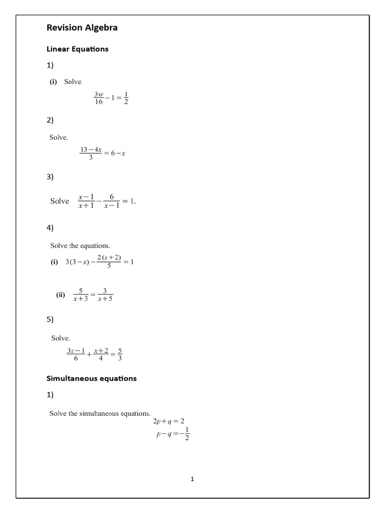 Algebra Revision Guide: Equations & More | PDF