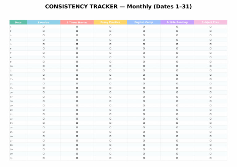 Consistency Tracker A4 Landscape | PDF