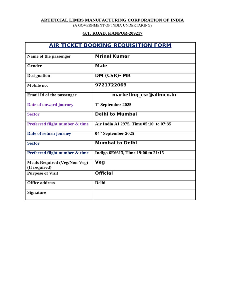 Booking Format | PDF