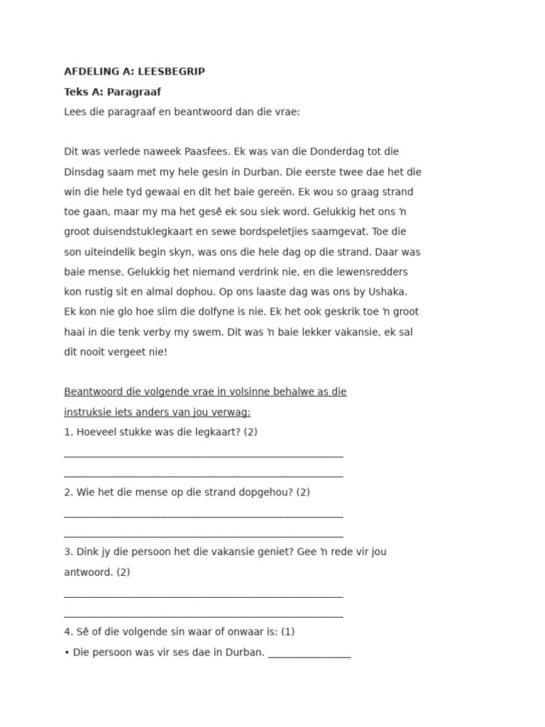 Grade 5 Afr FAL August Summative - 112048 | PDF