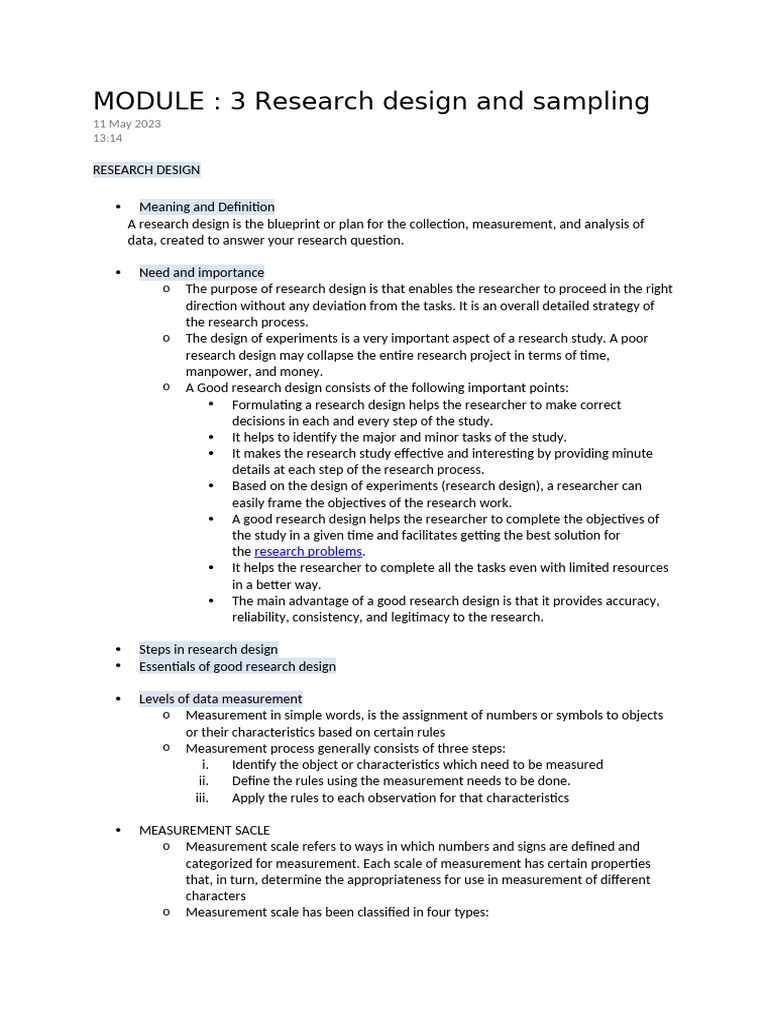 MODULE 3 Research Design and Sampling | PDF | Level Of Measurement ...