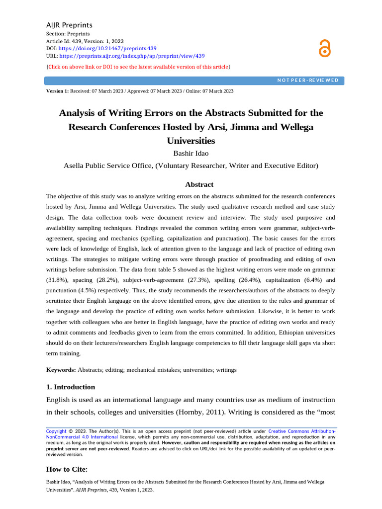 Writing Errors in University Abstracts Analysis | PDF | Verb ...