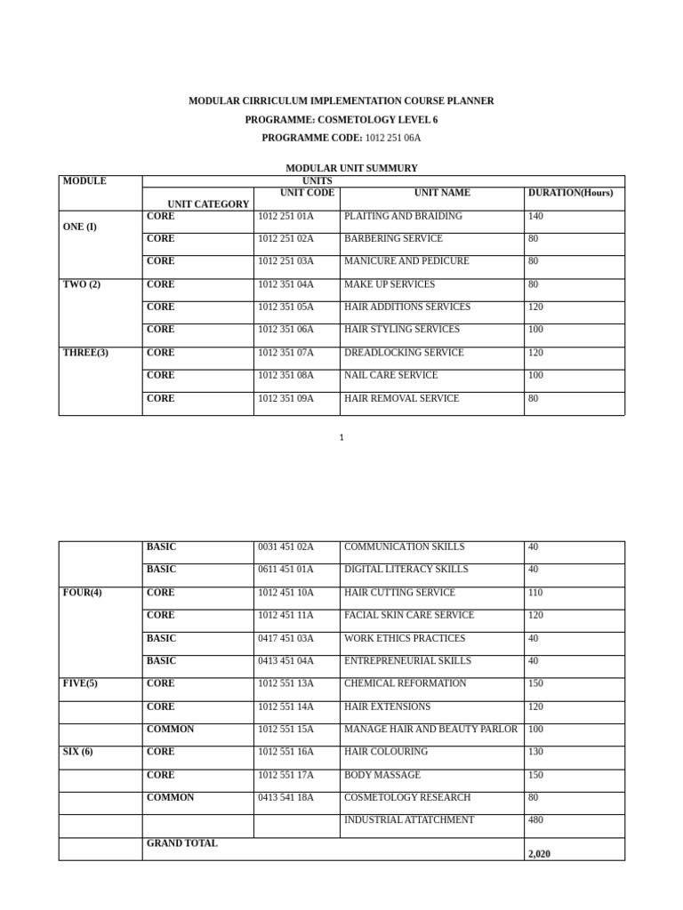 Cosmetology Level 6 Course Planner | PDF | Braid | Communication