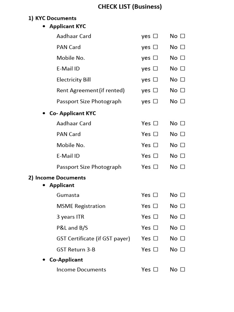 Business KYC and Document Checklist | PDF