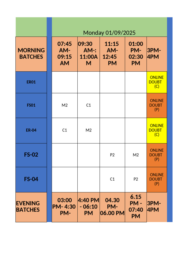 Timetable Engg From 01st Sep to 07th Sep 2025-1 | PDF