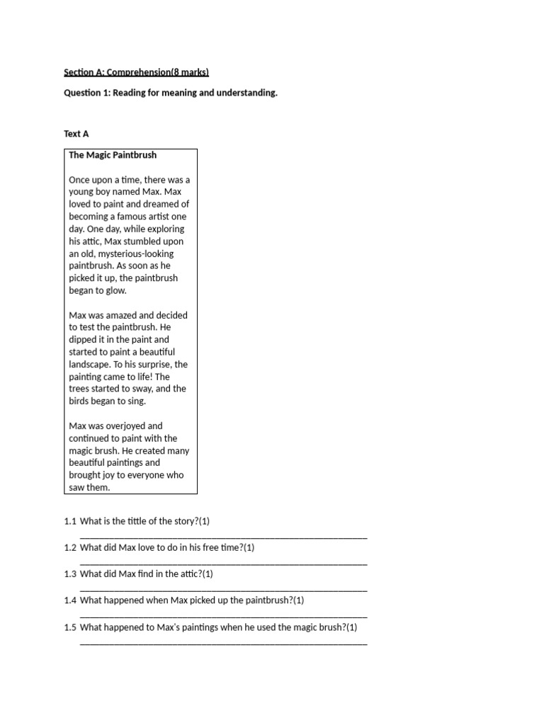 Grade 4 English Comprehension Exercise | PDF | Linguistics | Grammar
