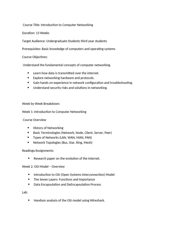 Computer Networking Course Overview | PDF | Osi Model | Computer Network